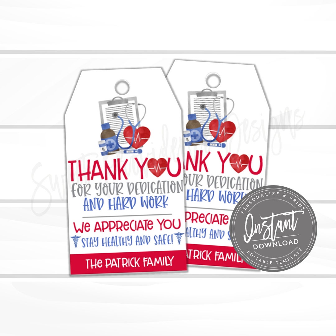 Nurse Appreciation Gift Tag, Thank You for Your Dedication, Medical Tag ...
