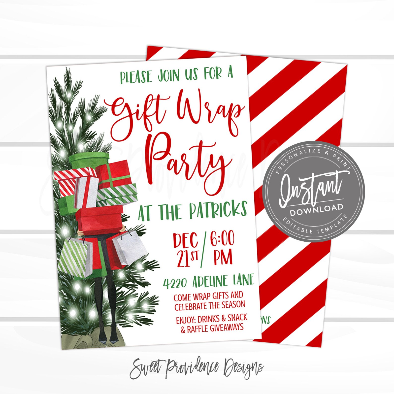 Christmas Gift Wrap Party Invitation, Editable Christmas Party ...