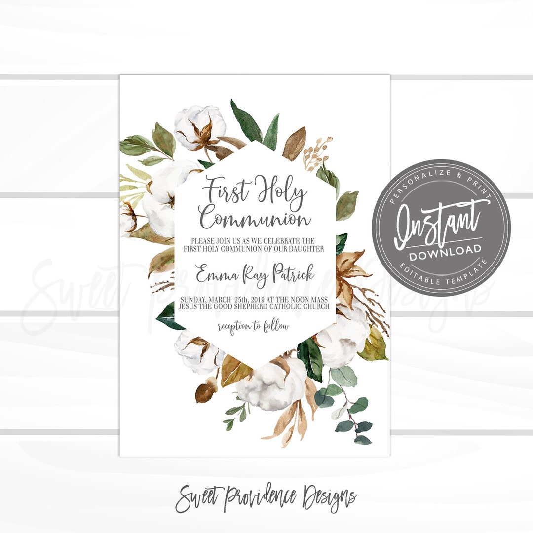 First Communion Invitation, EDITABLE 1st Holy Communion Party ...
