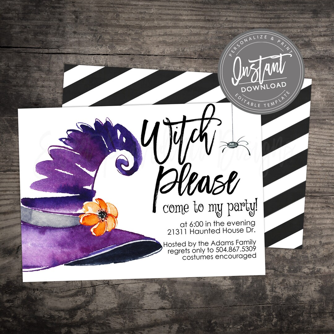 Witch Please Halloween Invitation, Costume Party, Witch, Halloween ...