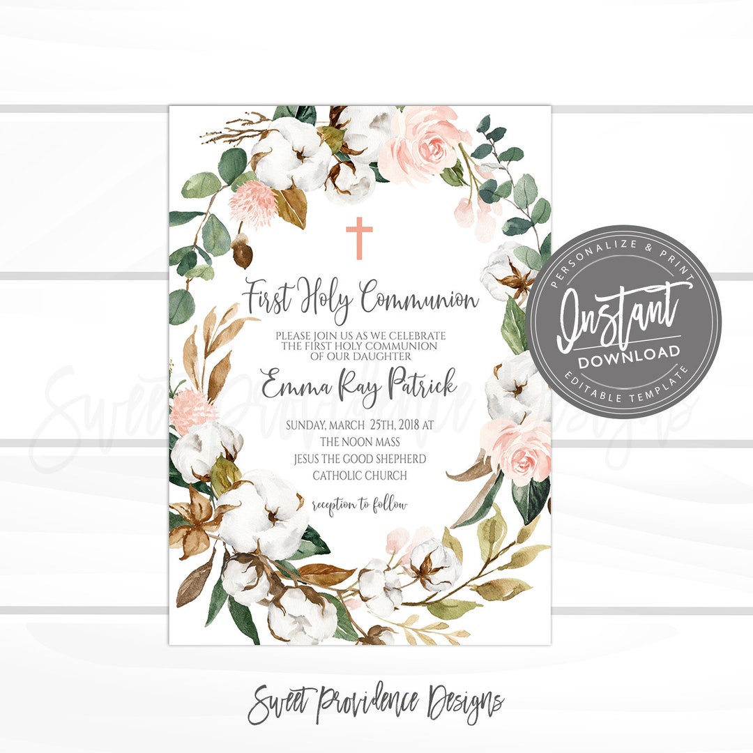 First Communion Invitation, EDITABLE 1st Holy Communion Party ...
