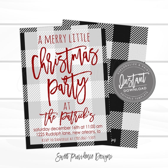 Christmas Party Invitation, Buffalo plaid, Editable Christmas Party ...