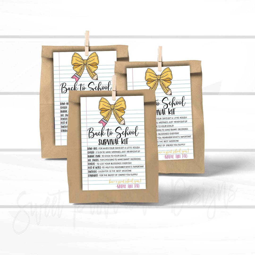 EDITABLE Back to School Survival Kit, Printable Gift Tag, Teacher ...