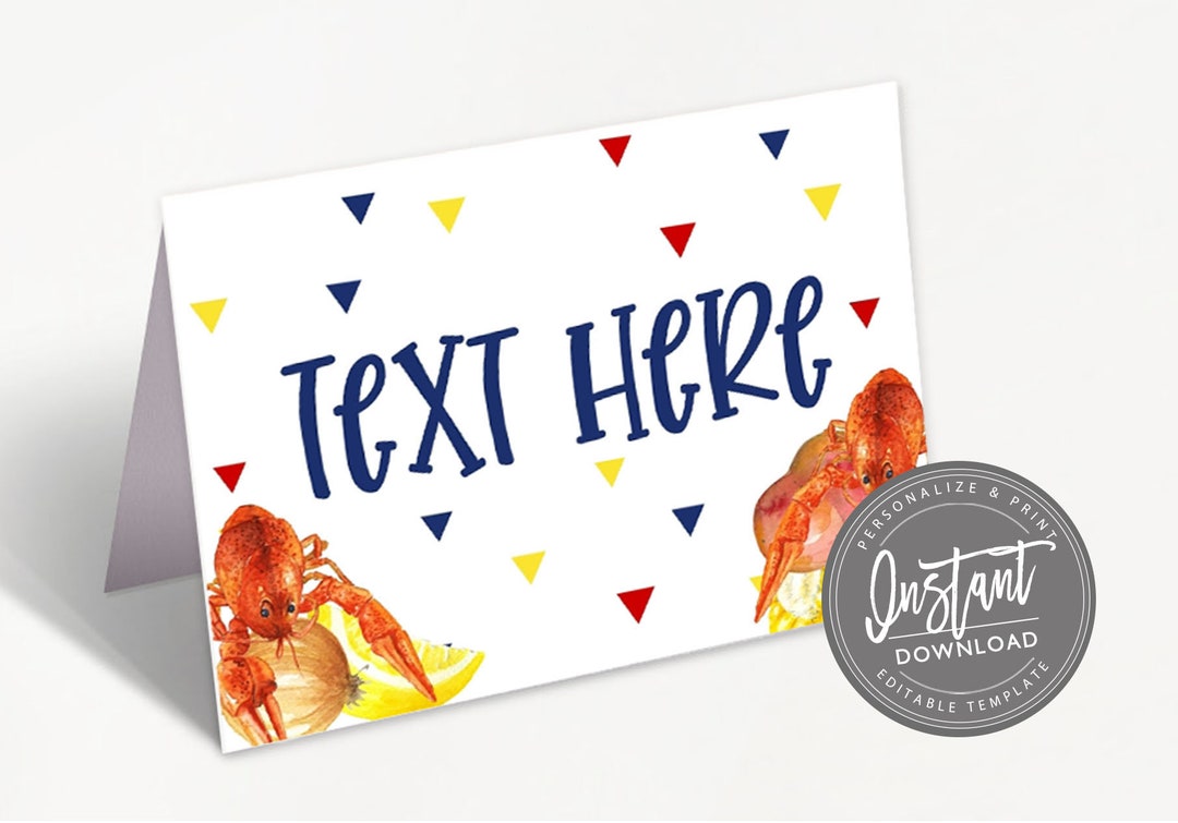 Crawfish Food Tent, Editable Name Place Cards, Crawfish Boil Party ...