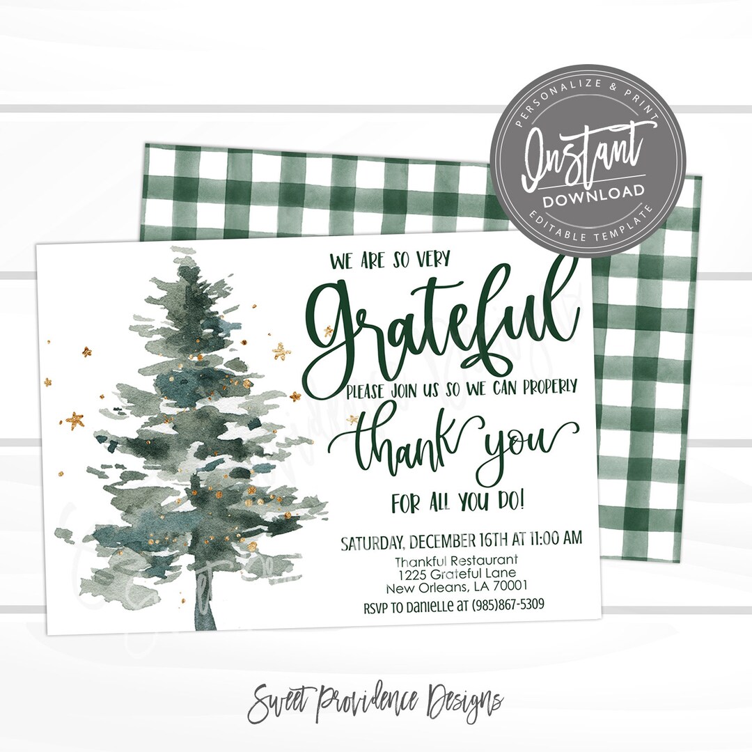 EDITABLE Appreciation Dinner or Lunch Invitation, Grateful Winter ...