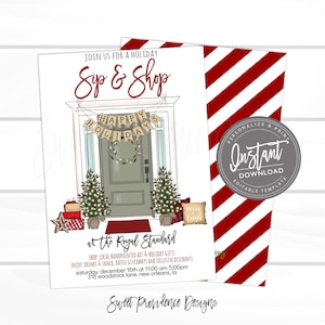 Christmas Flyer, Editable Sip & Shop Holiday Boutique Invite, Business ...