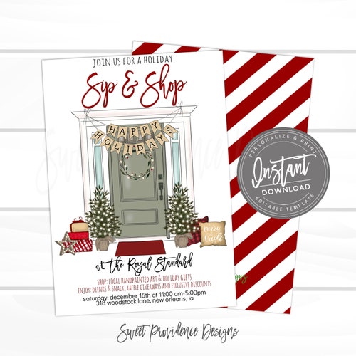 Holiday Sip and Shop Invitation Christmas Boutique Shopping - Etsy