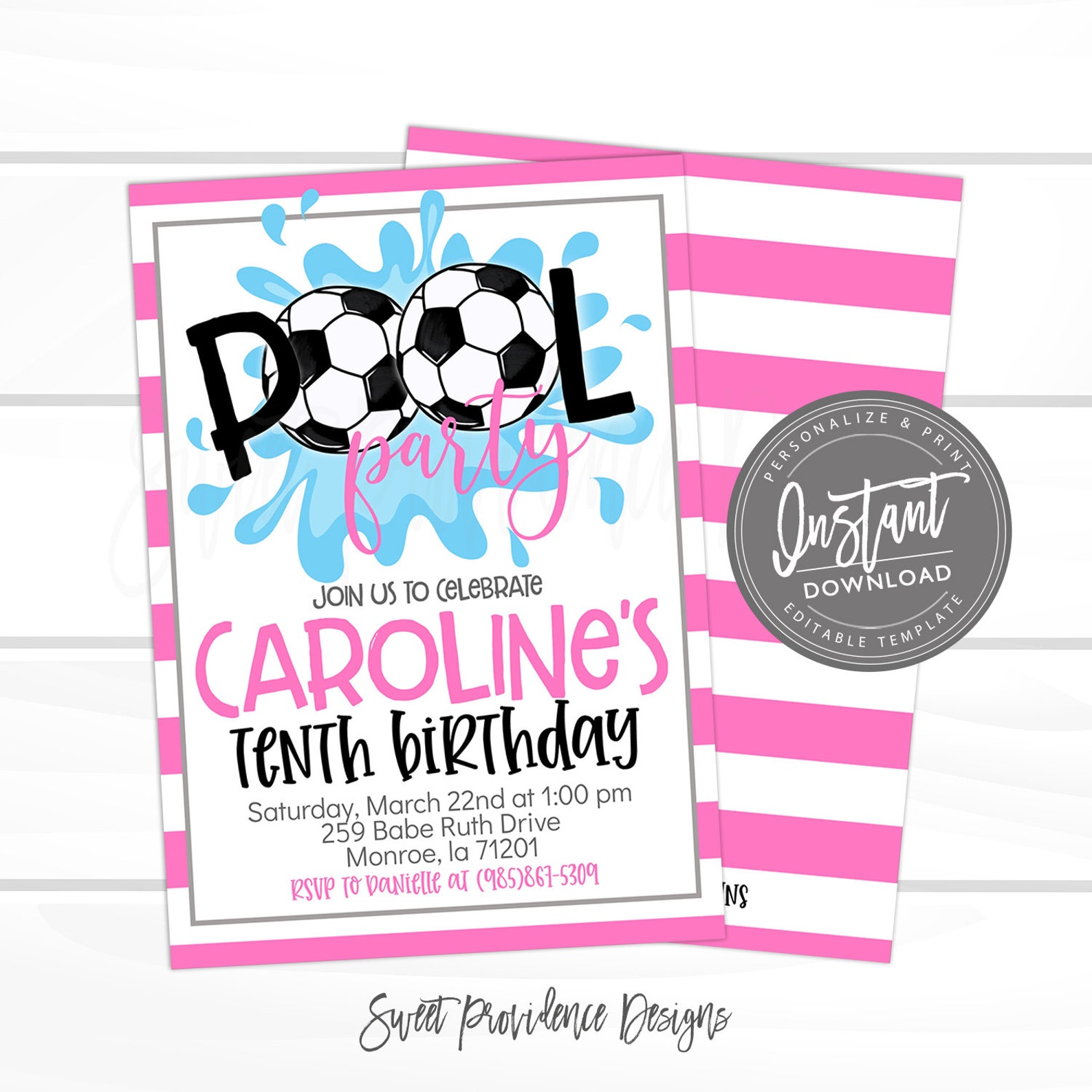 Soccer Birthday Invitation, Pool Party, Editable Soccer Team Party, Boy ...