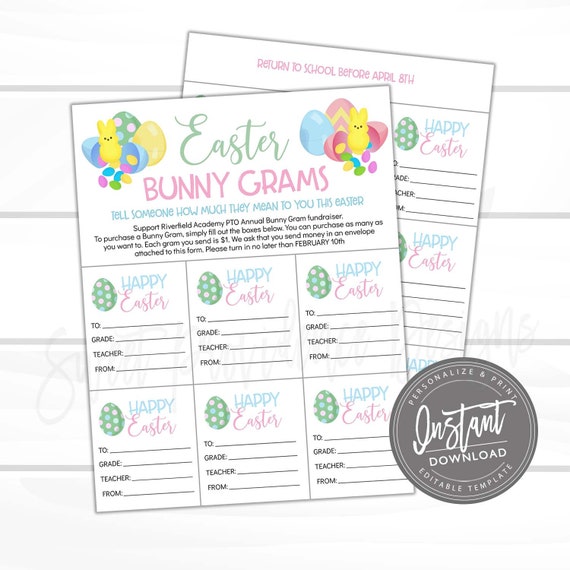 EDITABLE Easter Bunny Grams Flyer, PTO PTA School Fundraiser Template ...