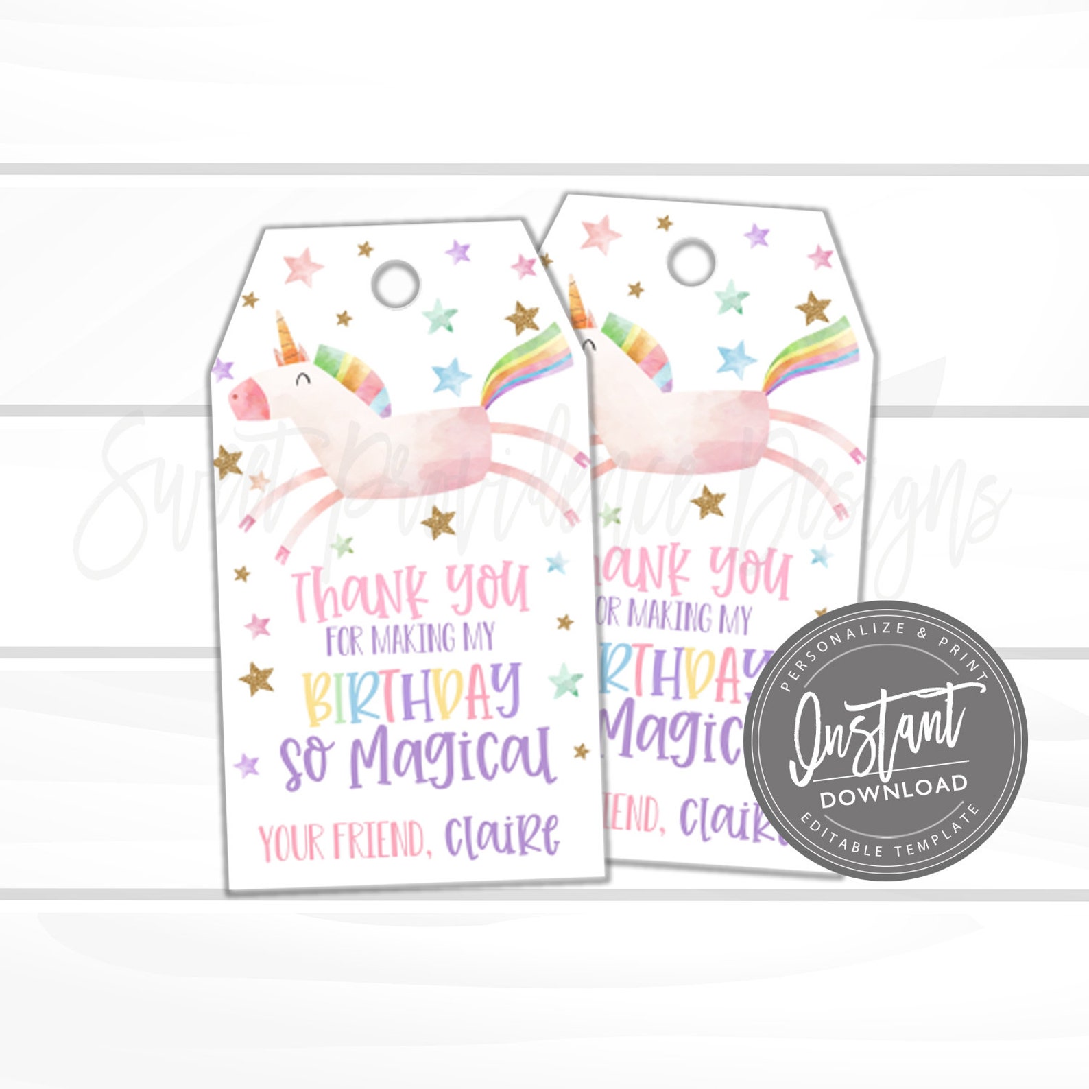 EDITABLE Birthday Favor Tag Unicorn Birthday Party Favor - Etsy