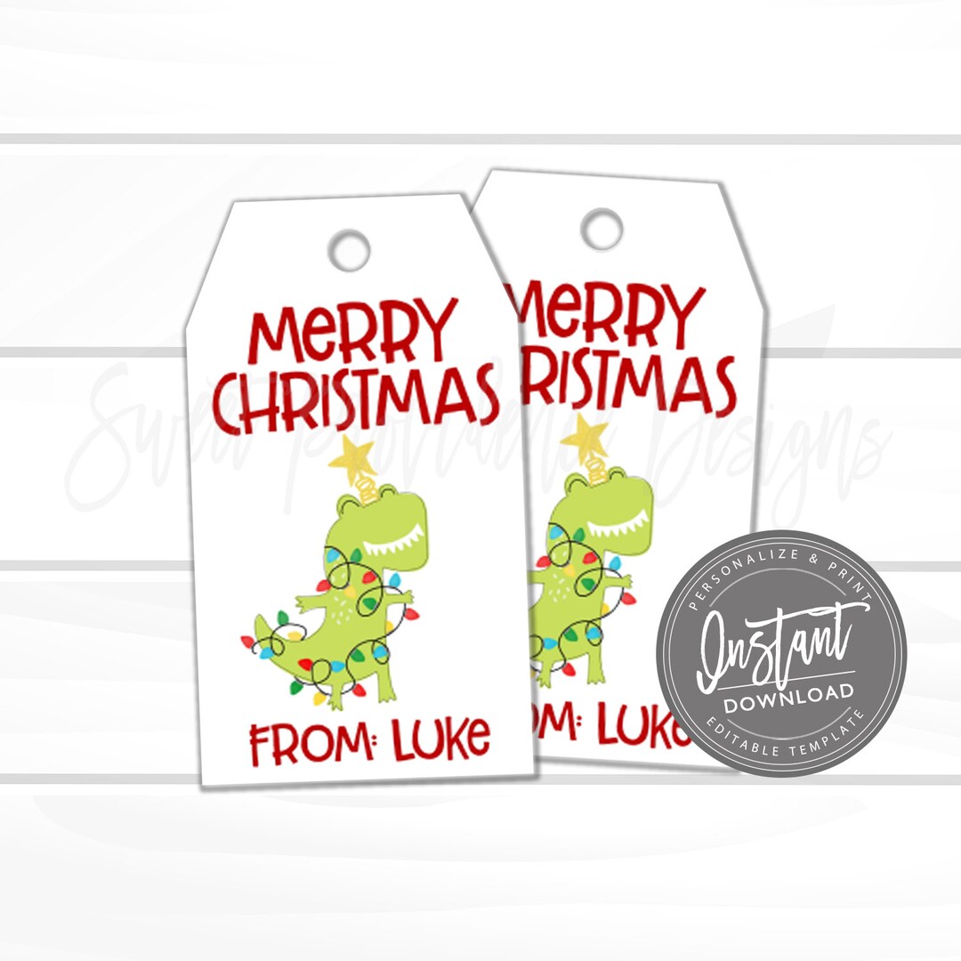 EDITABLE Christmas Dinosaur Tag, DIY Christmas Tag, Teacher Wine Tag ...