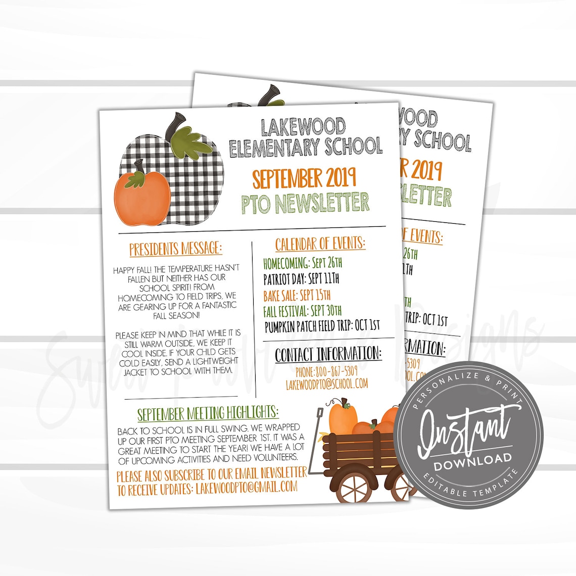Editable Newsletter Template School PTO PTA Fall Flyer - Etsy