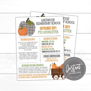 Editable Newsletter Template, School PTO PTA Fall Flyer Template, P.T.O ...