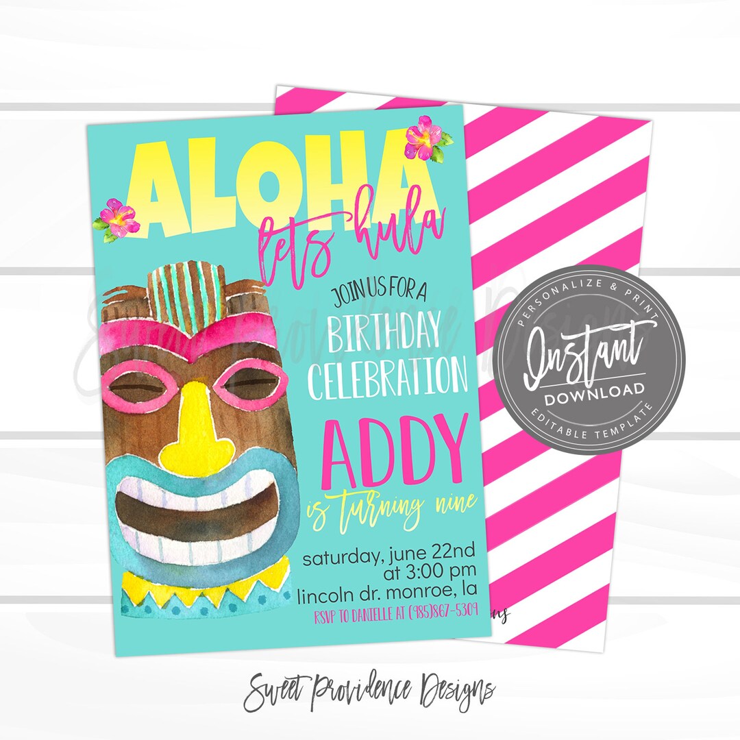 Luau Invitation, Luau Birthday Pool Party Invite, Hawaiian Luau Party ...