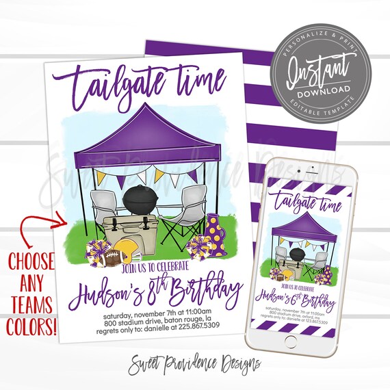 Football Tailgate Birthday Invitation, Editable for ANY team color ...