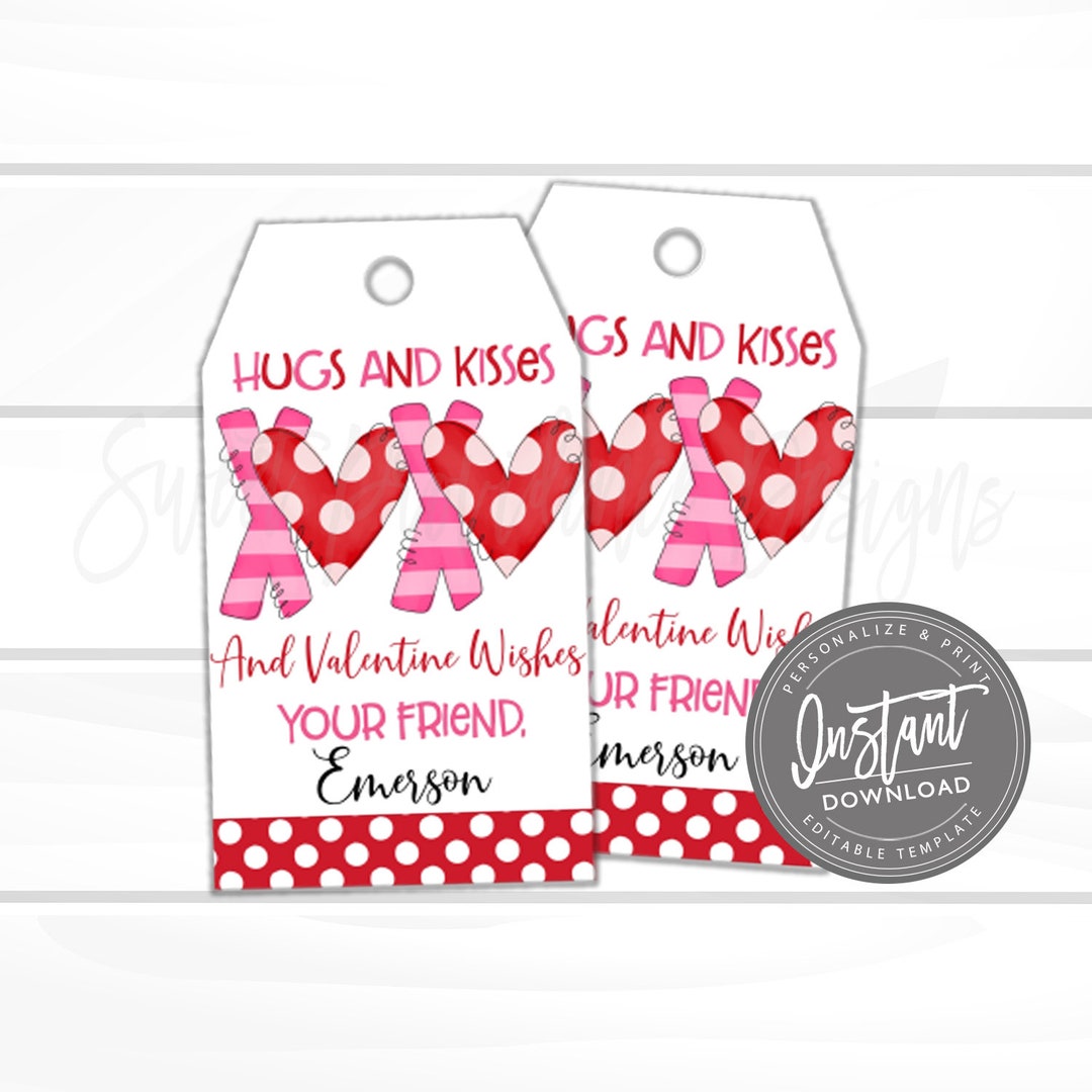 Valentine Favor Tags, Printable Hugs and Kisses and Valentine Wishes ...
