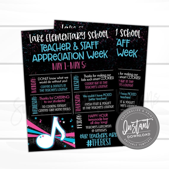 EDITABLE Teacher Appreciation Week Itinerary Printable - Etsy