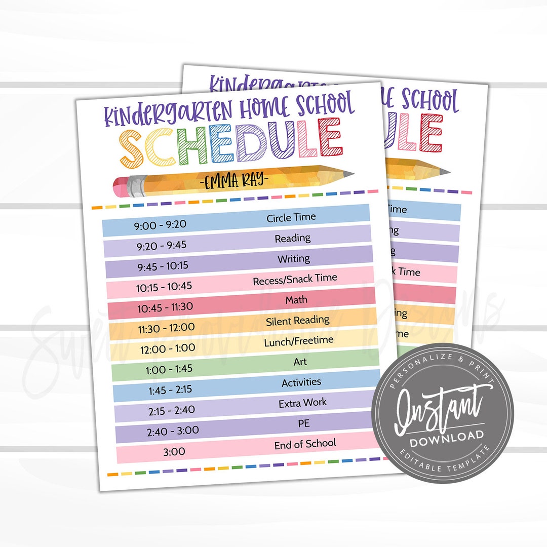 Editable Home School Printable Schedule, Customizable Kids Daily Class ...