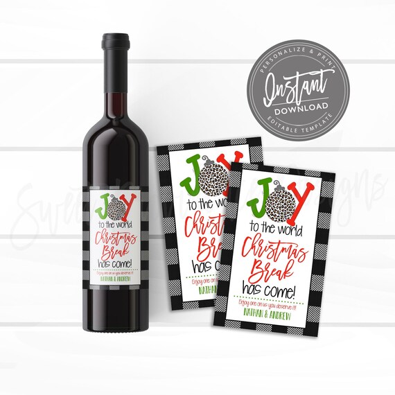 EDITABLE Teacher Gift, Christmas Wine Label INSTANT DOWNLOAD, Printable ...