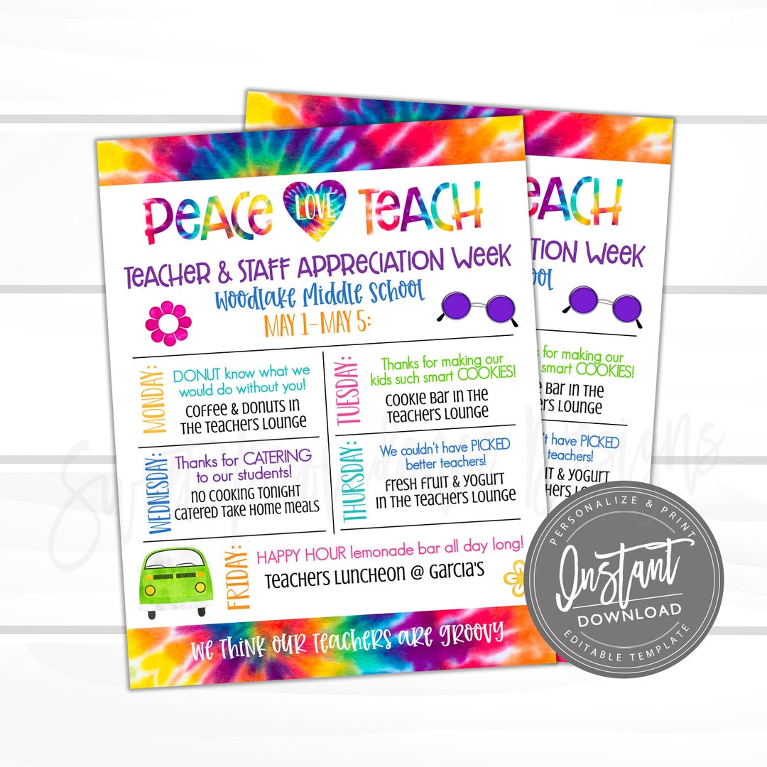 EDITABLE Teacher Appreciation Week Itinerary, Printable Digital File ...