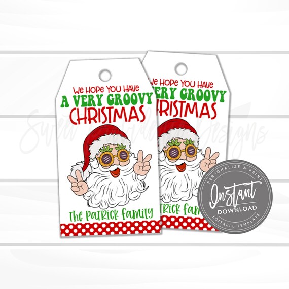 EDITABLE Christmas Favor Tag, DIY Groovy Santa Christmas Tag, Holiday ...
