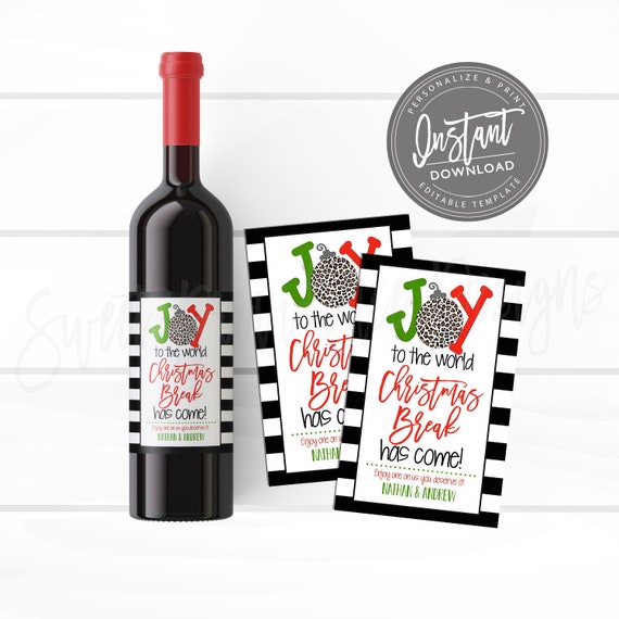 EDITABLE Teacher Gift, Christmas Wine Label INSTANT DOWNLOAD, Printable ...