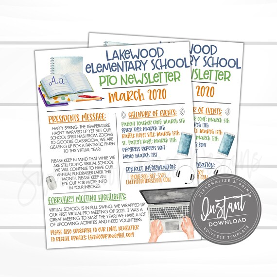 Editable Virtual Newsletter Template, School PTO PTA Open House Flyer ...