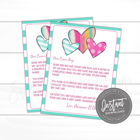 Editable Valentine's Day Letter, Valentine Card idea, Gift for Kids ...