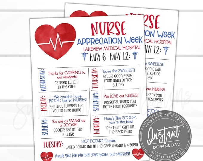 EDITABLE Lab Appreciation Week Itinerary Poster, Printable Digital File ...
