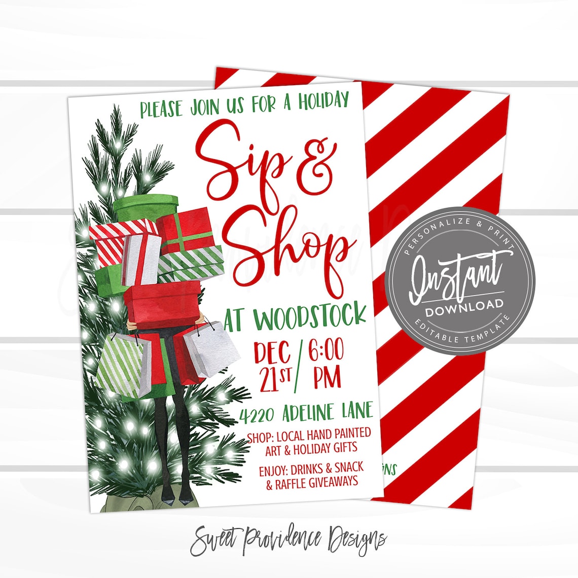 Christmas Flyer Editable Sip & Shop Holiday Boutique Invite - Etsy