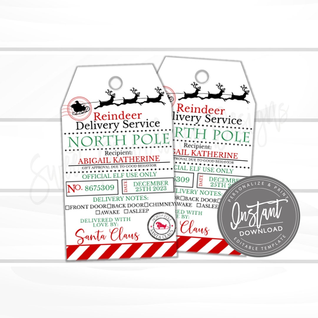 EDITABLE North Pole Delivery Tags, Santa Gift Tags, Elf Delivery Tags ...