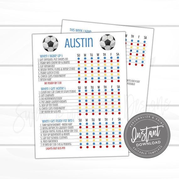 Editable Kids Checklist, Daily Task List, Customizable Chore Chart, Kid ...