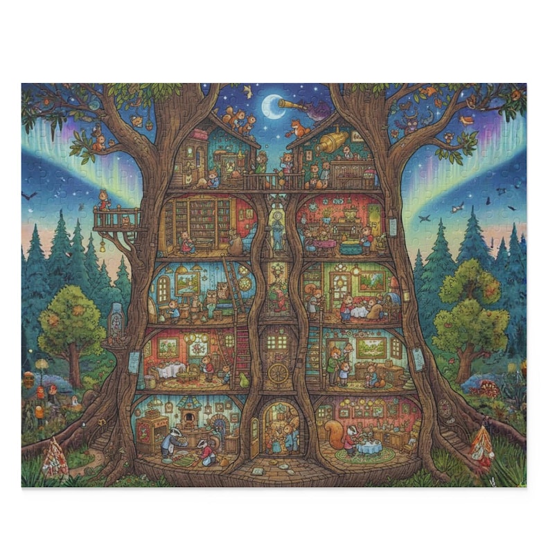 Secret Animal Treehouse Mansion Puzzle - Detailed Cross Section Forest ...