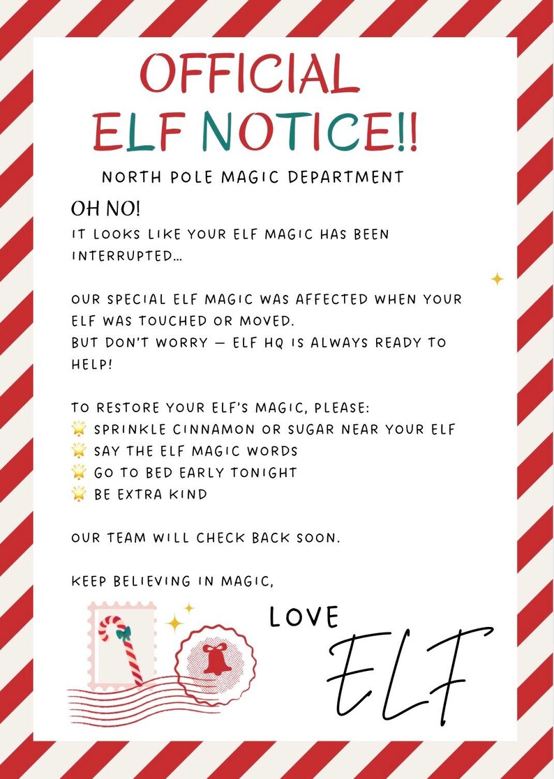 Elf Magic Notice Printable | Elf Prop - Etsy