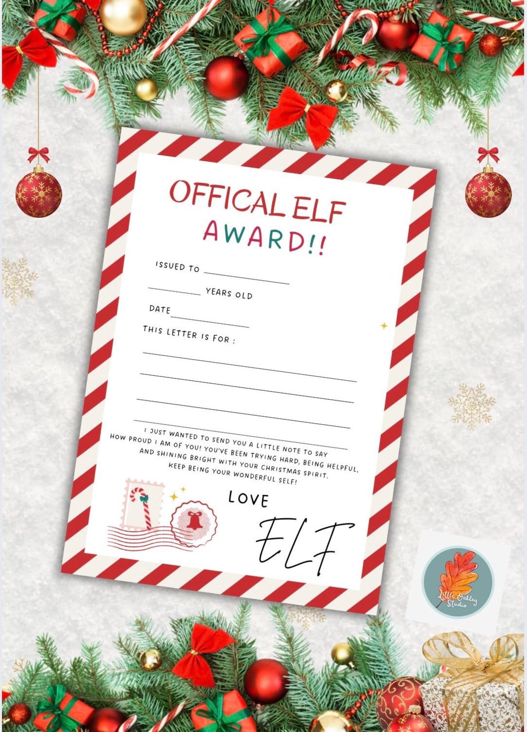 Elf Award Letter Printable | Elf on the Shelf Christmas Prop - Etsy
