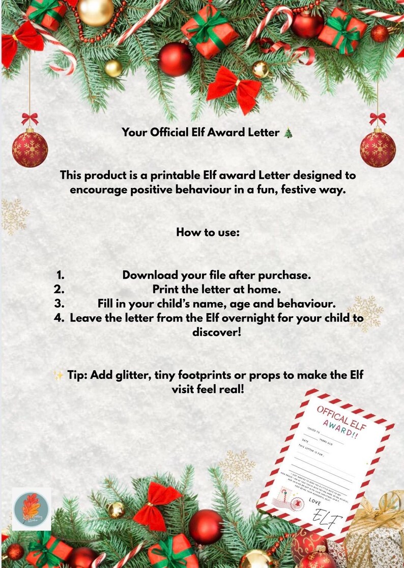Elf Award Letter Printable | Elf on the Shelf Christmas Prop - Etsy
