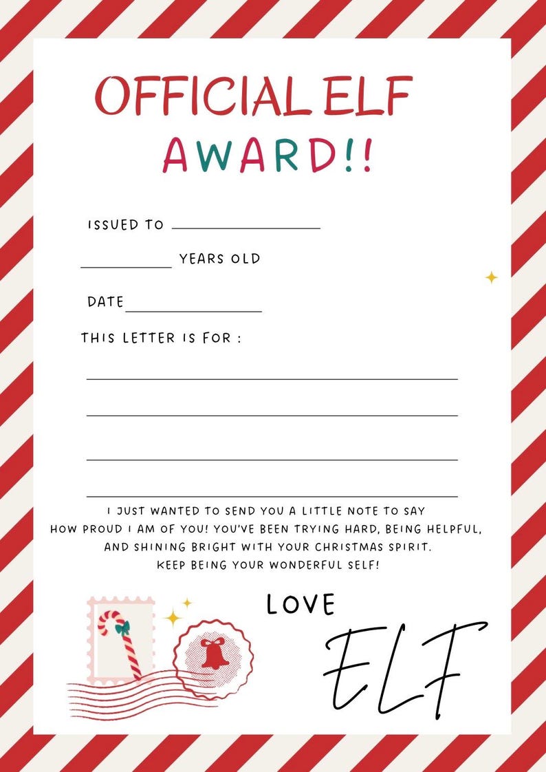 Elf Award Letter Printable | Christmas Prop - Etsy