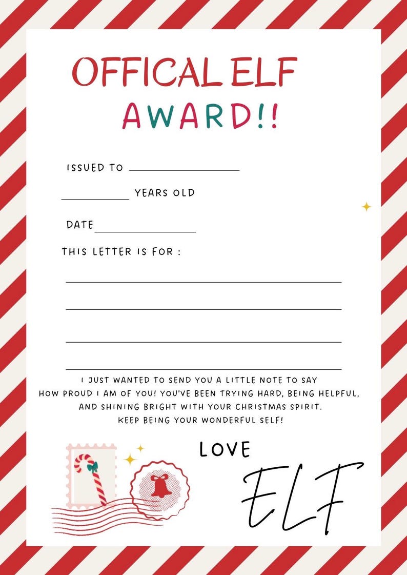 Elf Award Printable | Elf on the Shelf Positive Letter | Christmas Elf ...