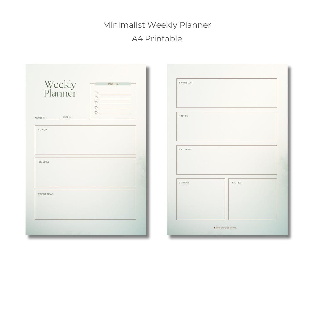 Minimalist Weekly Planner | A4 Printable PDF | Clean Weekly Planning ...