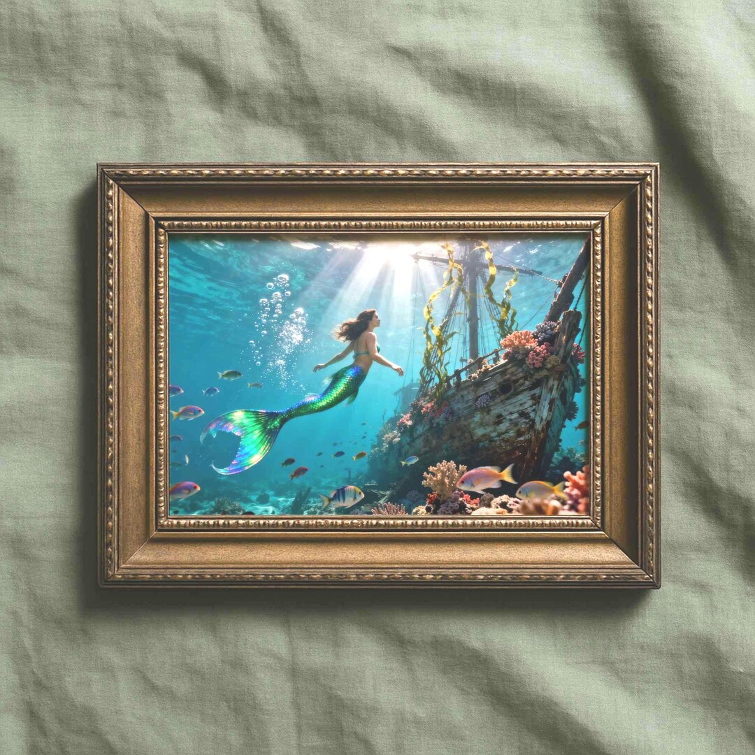 Mermaid and Shipwreck | Poster - Etsy