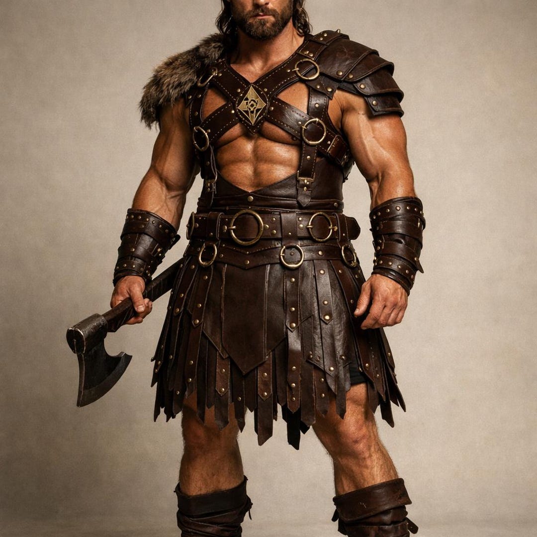 Viking Costume Kilt & Harness Men's Brown Leather| Spartan Cosplay ...