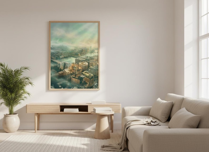 London Skyline Art, Sky Garden View, Misty Cityscape, Cozy Fantasy ...