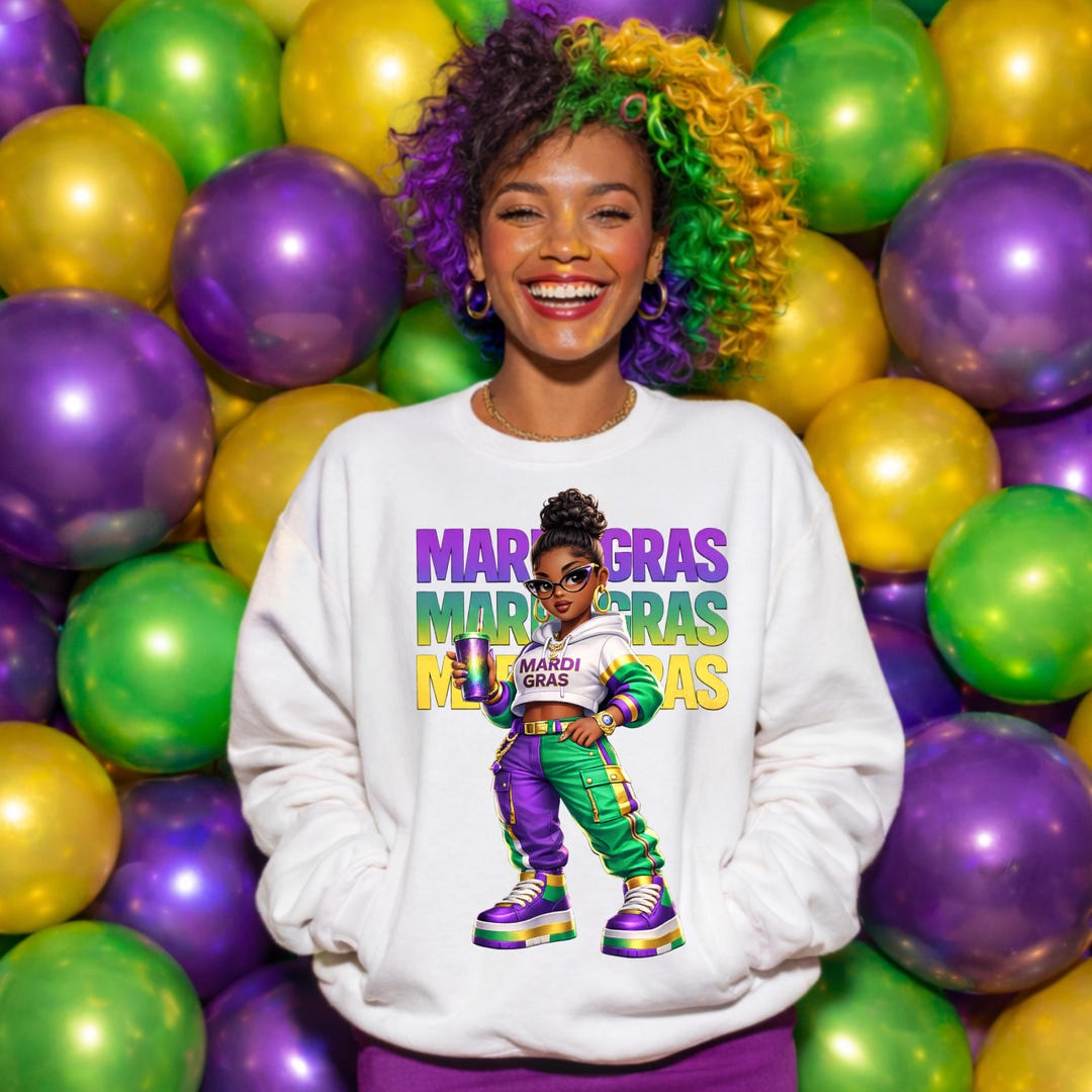 Afro Black Girl Mardi Gras PNG, Sublimation Design (digital Download ...