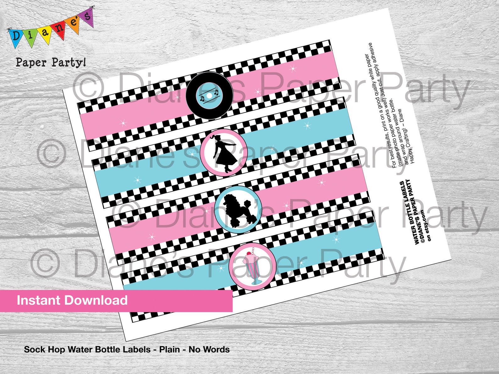 Sock Hop Water Bottle Label, DIY Printable File - Etsy