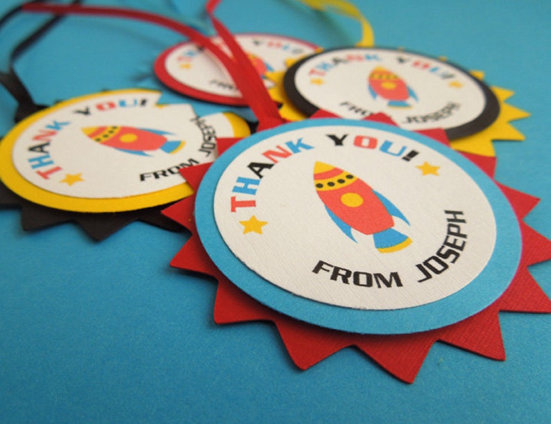 Retro Rocket Birthday Thank You Tags Personalized Set of 12 - Etsy