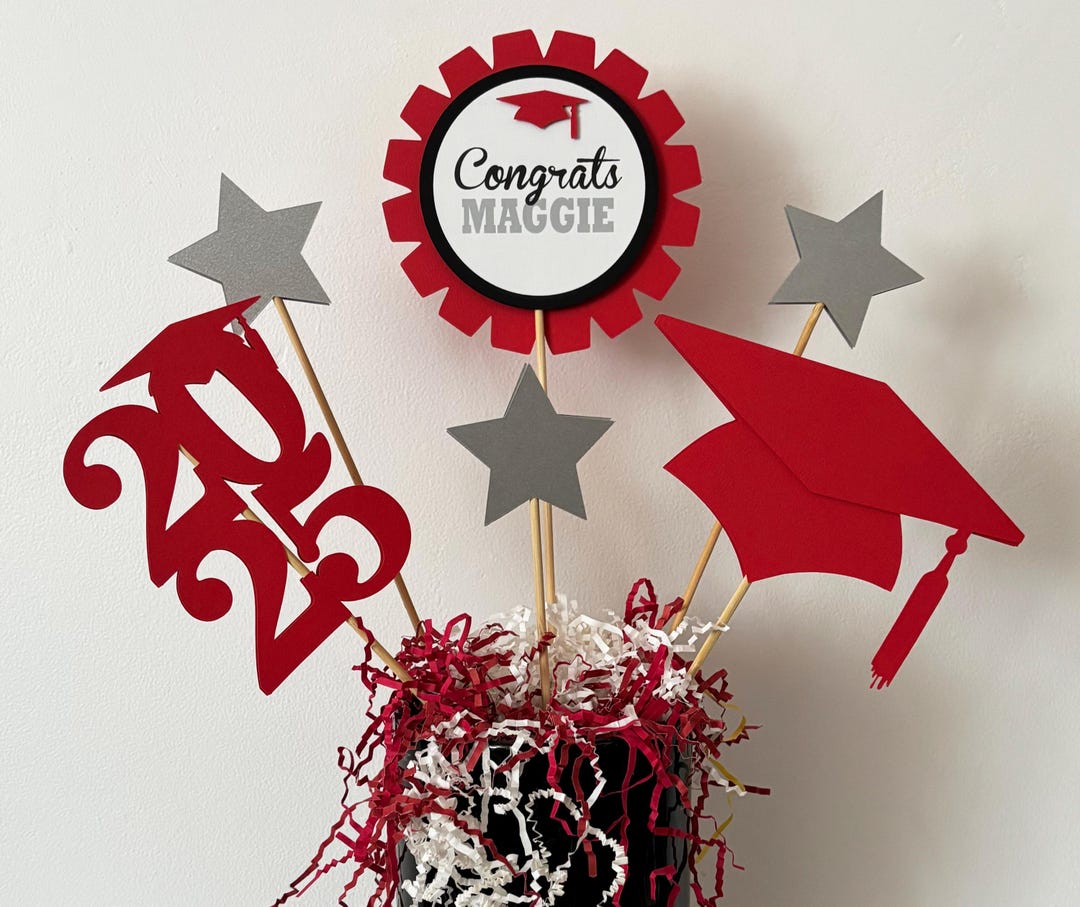 Graduation Centerpiece Picks - Red and Black School Colors ...