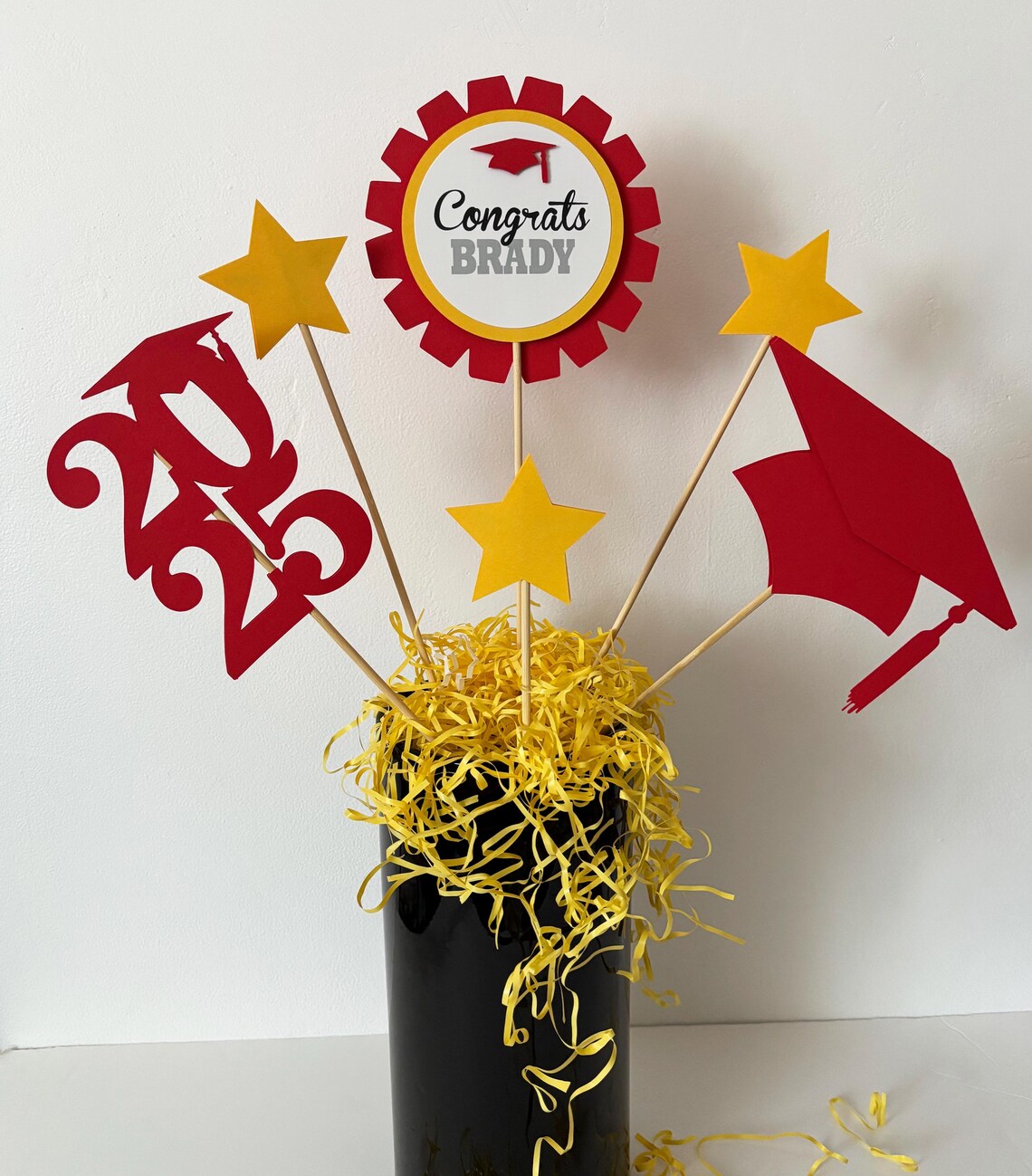 Graduation Centerpiece Picks 2025 - Red and Gold School Colors ...