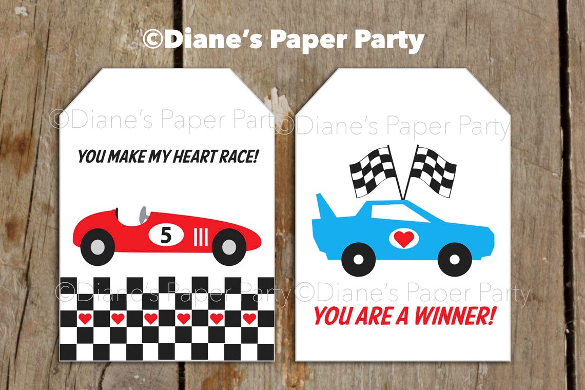 Printable Race Car Valentine Tags Printable Valentines for - Etsy