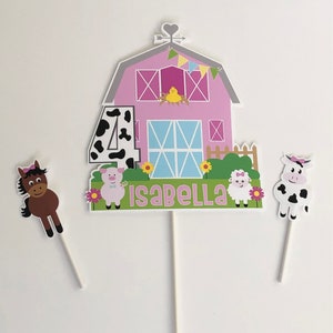 Pink Barn Cake Topper, Personalized, With Farm Animals for Barnyard ...