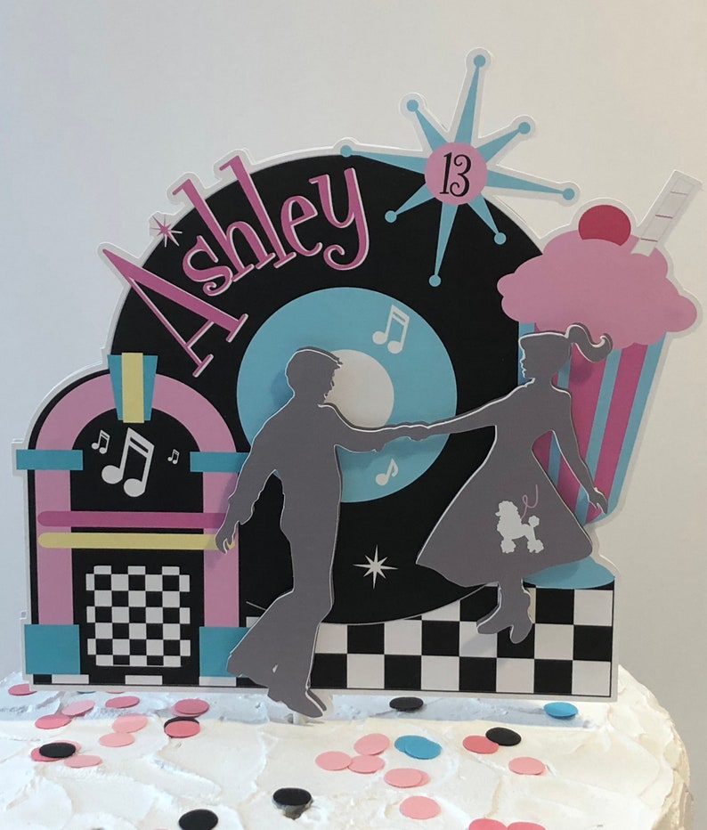 Personalized 1950s Sock Hop Cake Topper: Retro Diner Party Decor - Etsy